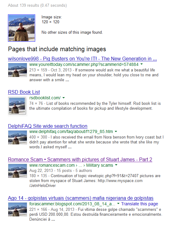 Dynamoo's Blog: Tracking the fake profiles used by scammers