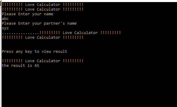 Love Calculator Program in C | Love Meter | Love Percentage