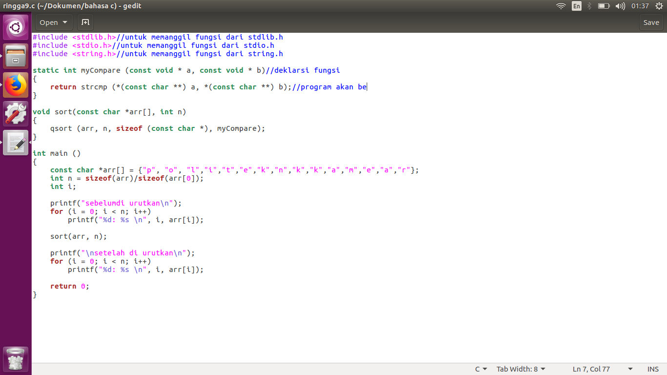 programer junior: membuat huruf yang di acak agar tersusun sesuai abjad