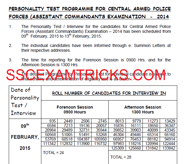 SscExamTricks.com: UPSC ACPF Exam 2014 Interview Schedule Interview ...
