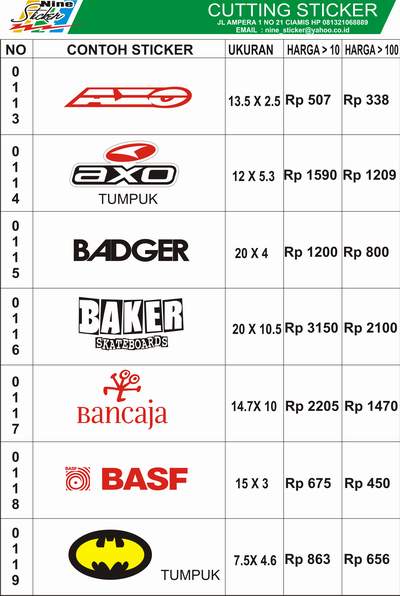 Pengrajin Sticker Cutting: Daftar Harga Sticker