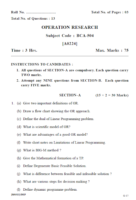 University of Calcutta BCA OPERATION RESEARCH 2010 Question Paper ...
