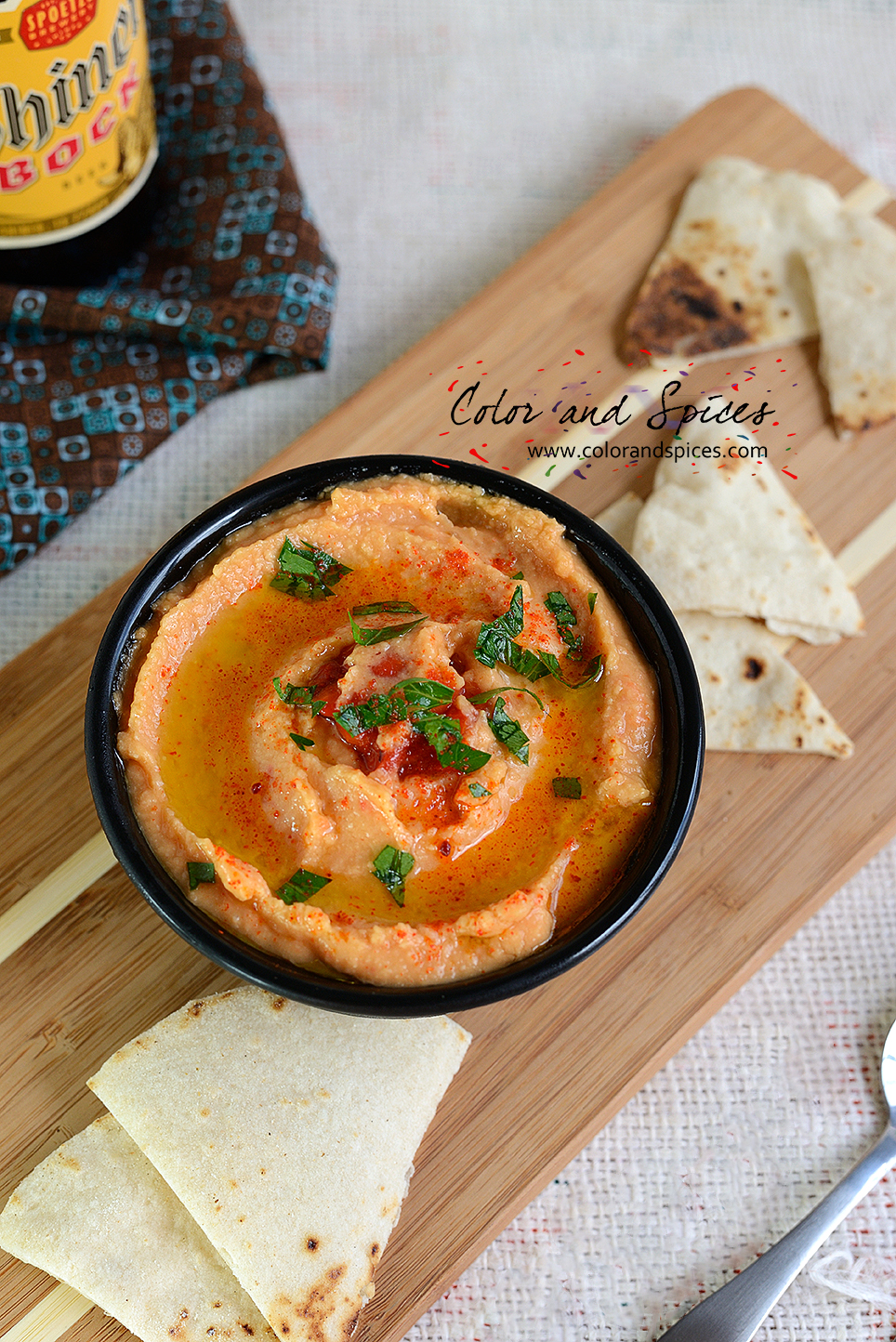 Color and Spices: Pita and roasted red pepper hummus...