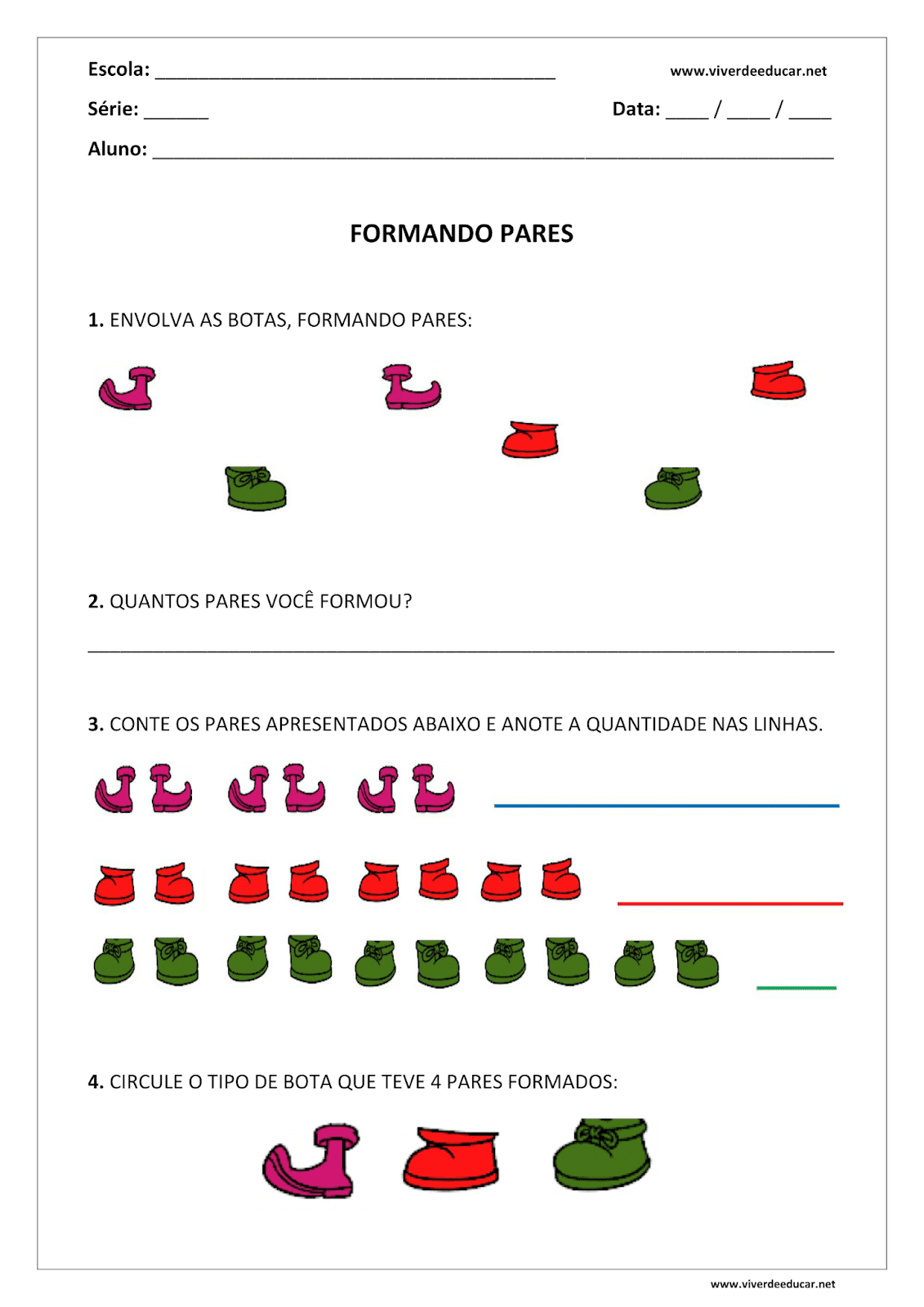 Atividade Sobre os Pares Matemáticos - 1º Ano do Fundamental