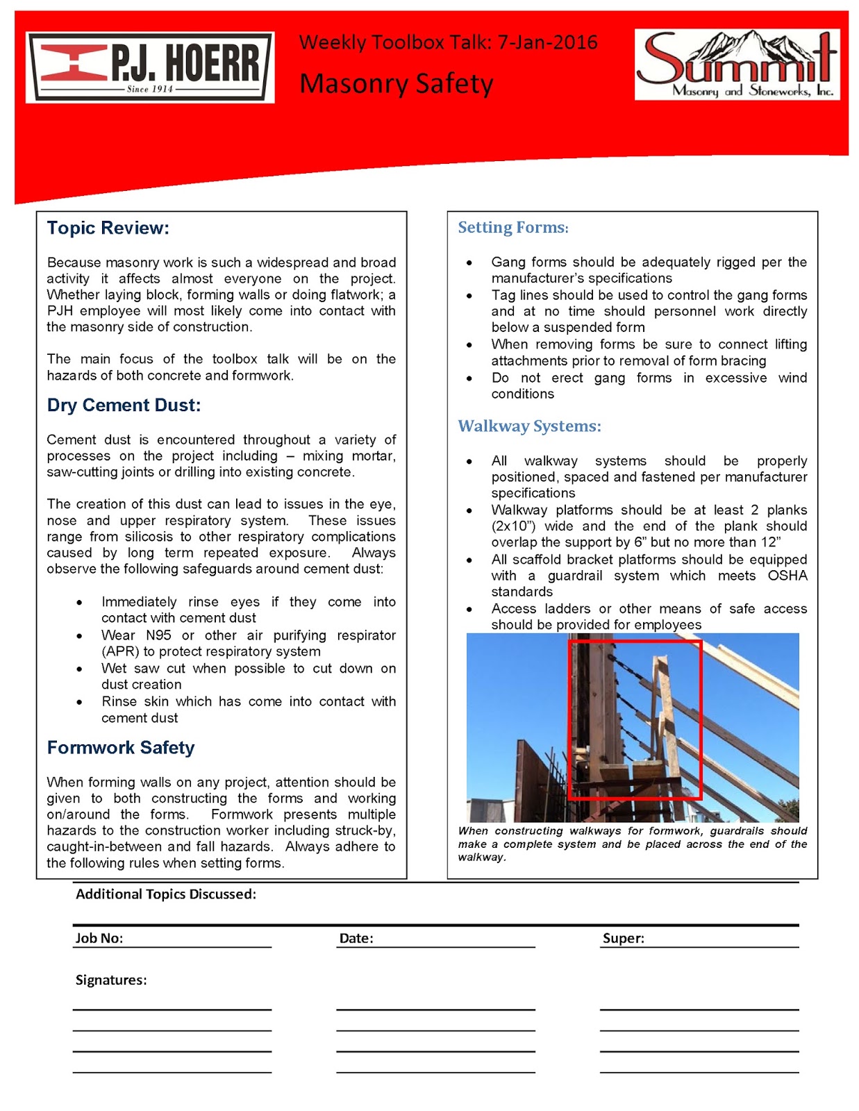 P.J. Hoerr, Inc.: P.J. Hoerr & Summit Masonry Weekly Toolbox Talk ...