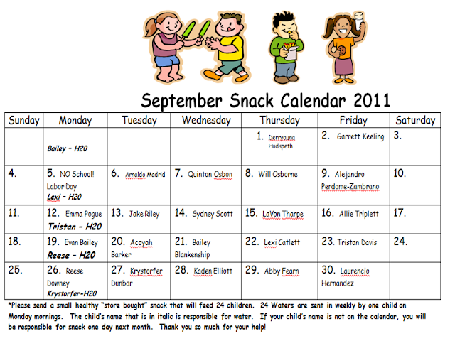 Mr. Brown's Kindergarten News: Snack Calendar