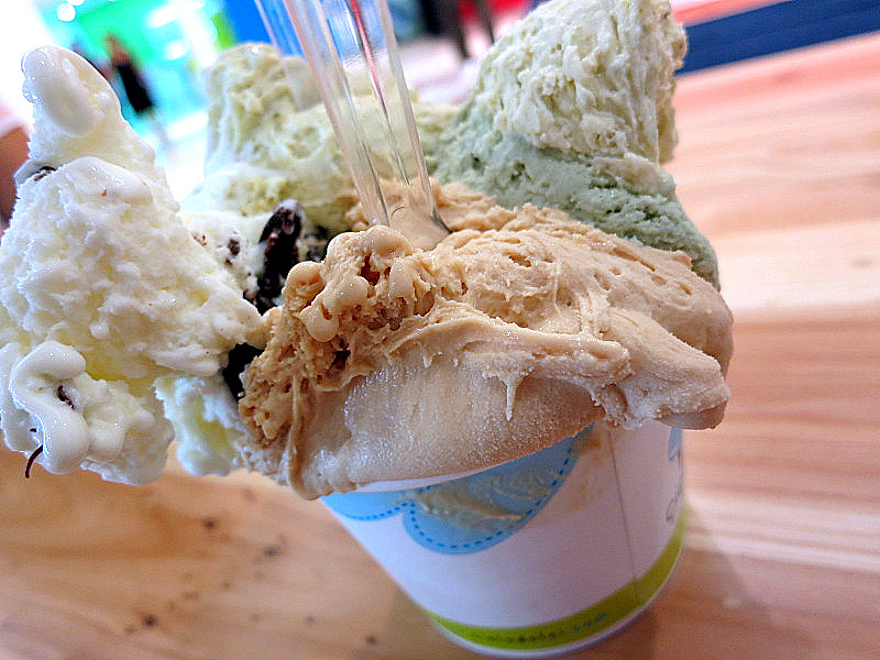 Five scoops cost below RM30; the packed-to-bursting cup seems large ...