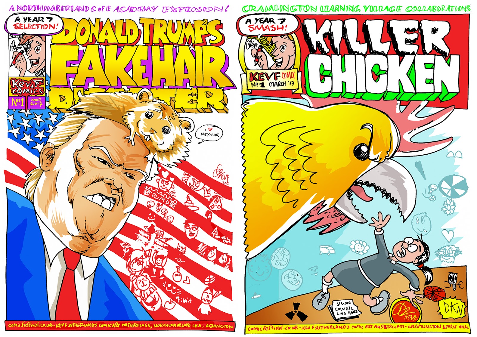 Kev F comic art: Donald Trump's False Hair - comics by kids