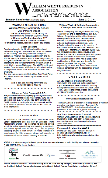 William Whyte Residents Association: Newsletter Archive