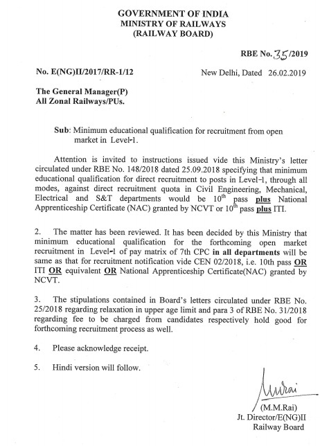 7th CPC Pay Matrix Level-1 Minimum Qualification Recruitment in ...