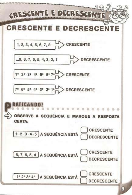 Atividades com Crescente e Decrescente. - Aprender e Brincar