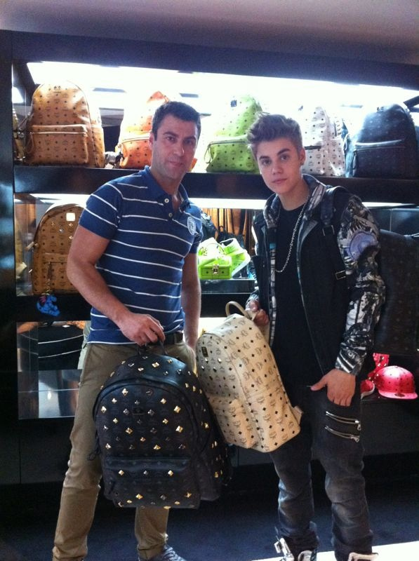 Justin Bieber: Justin Bieber Shopping Bagpack at MCM Store in London