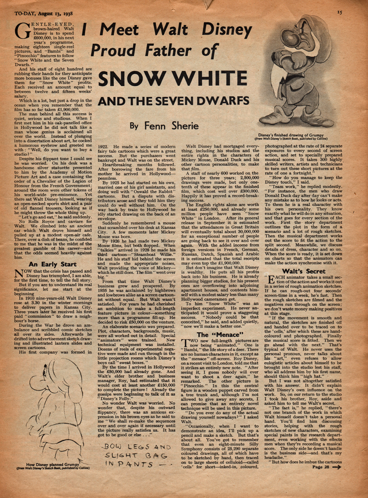 Filmic Light - Snow White Archive: 1938 To-day Magazine "Father of Snow ...