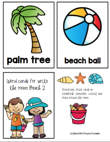 Beach 2 Write the Room ~ Preschool Printables