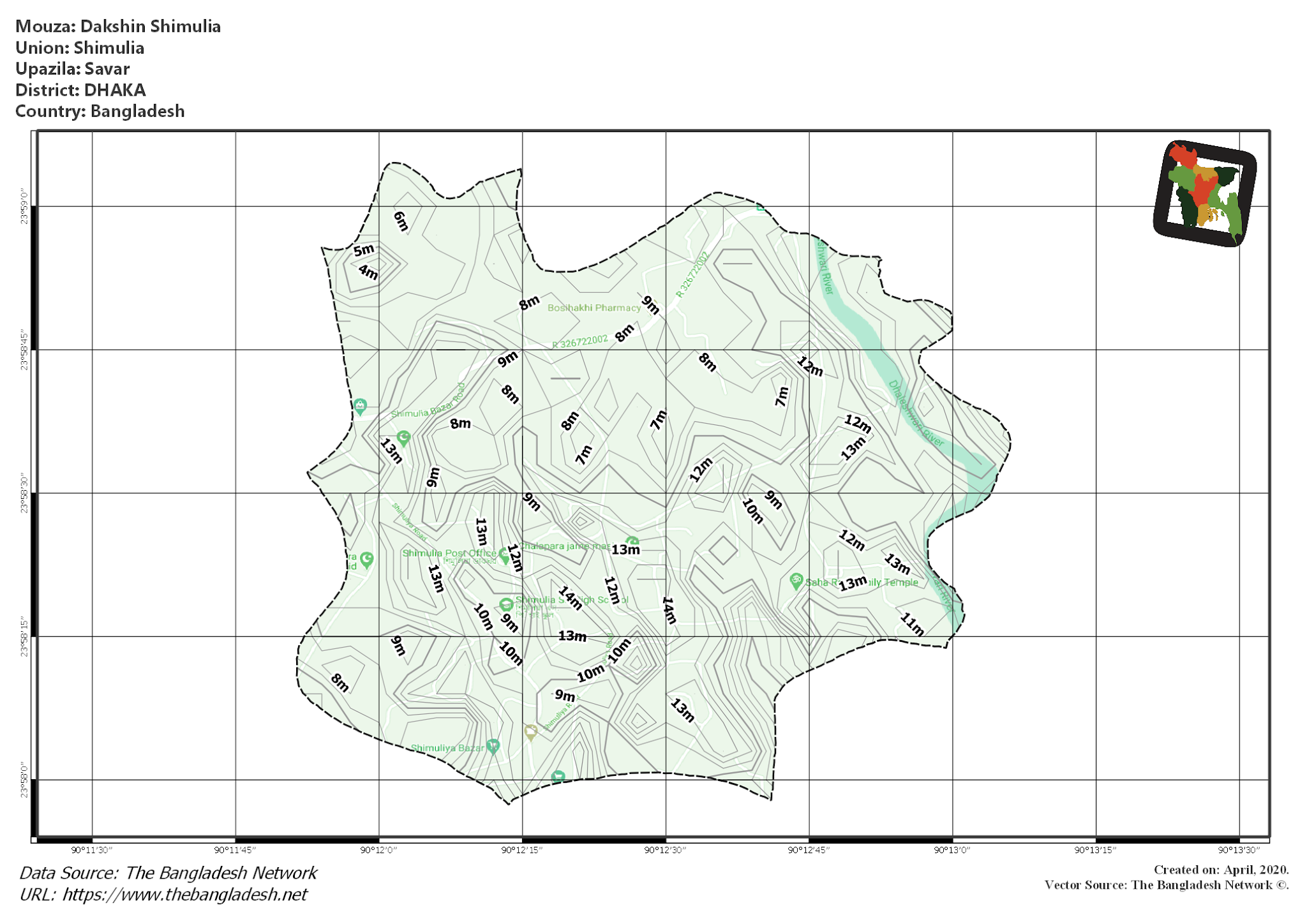 Map of Dakshin Shimulia Mouza, Savar, Dhaka