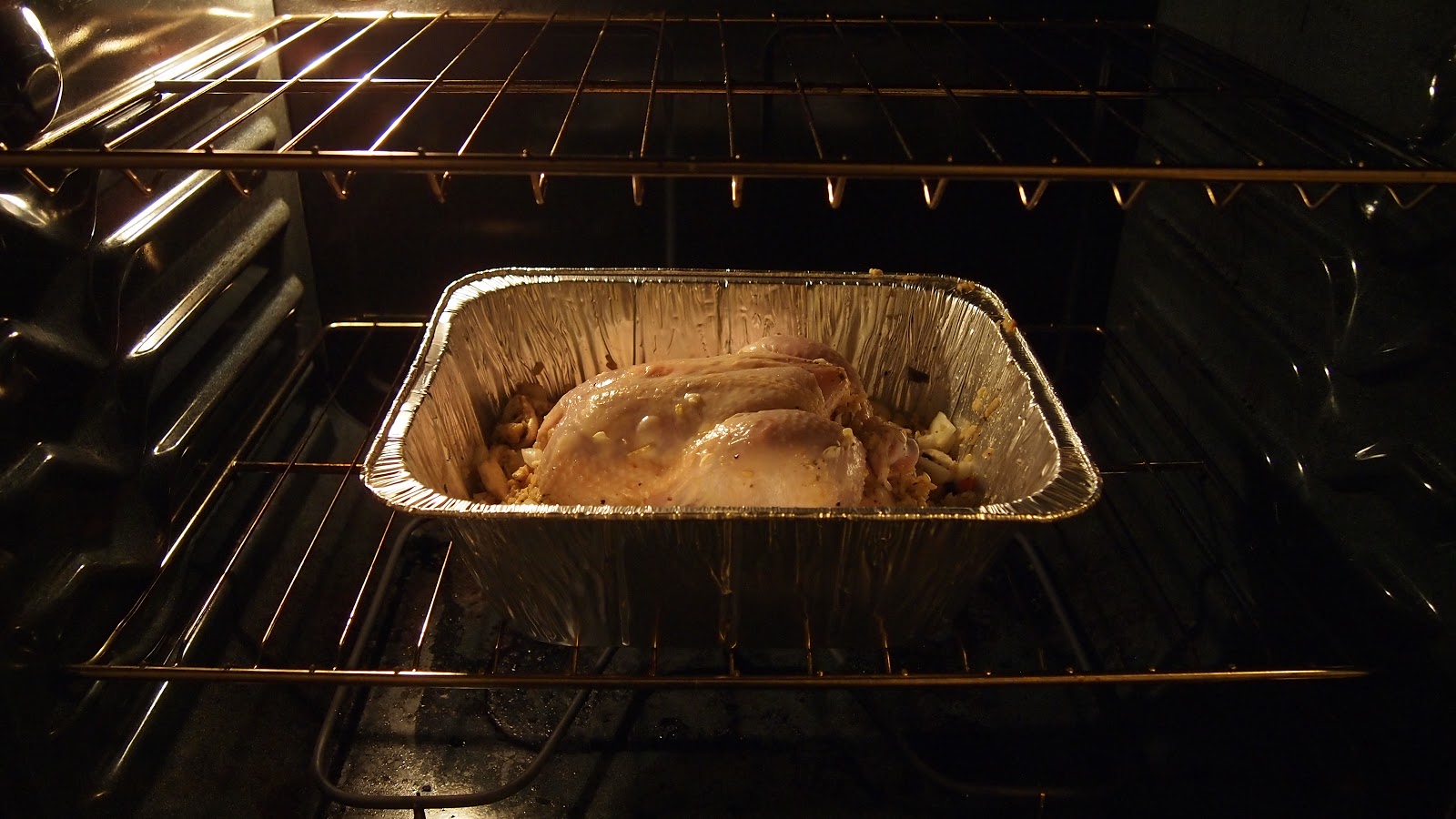 three purple plates: oven roasted chicken