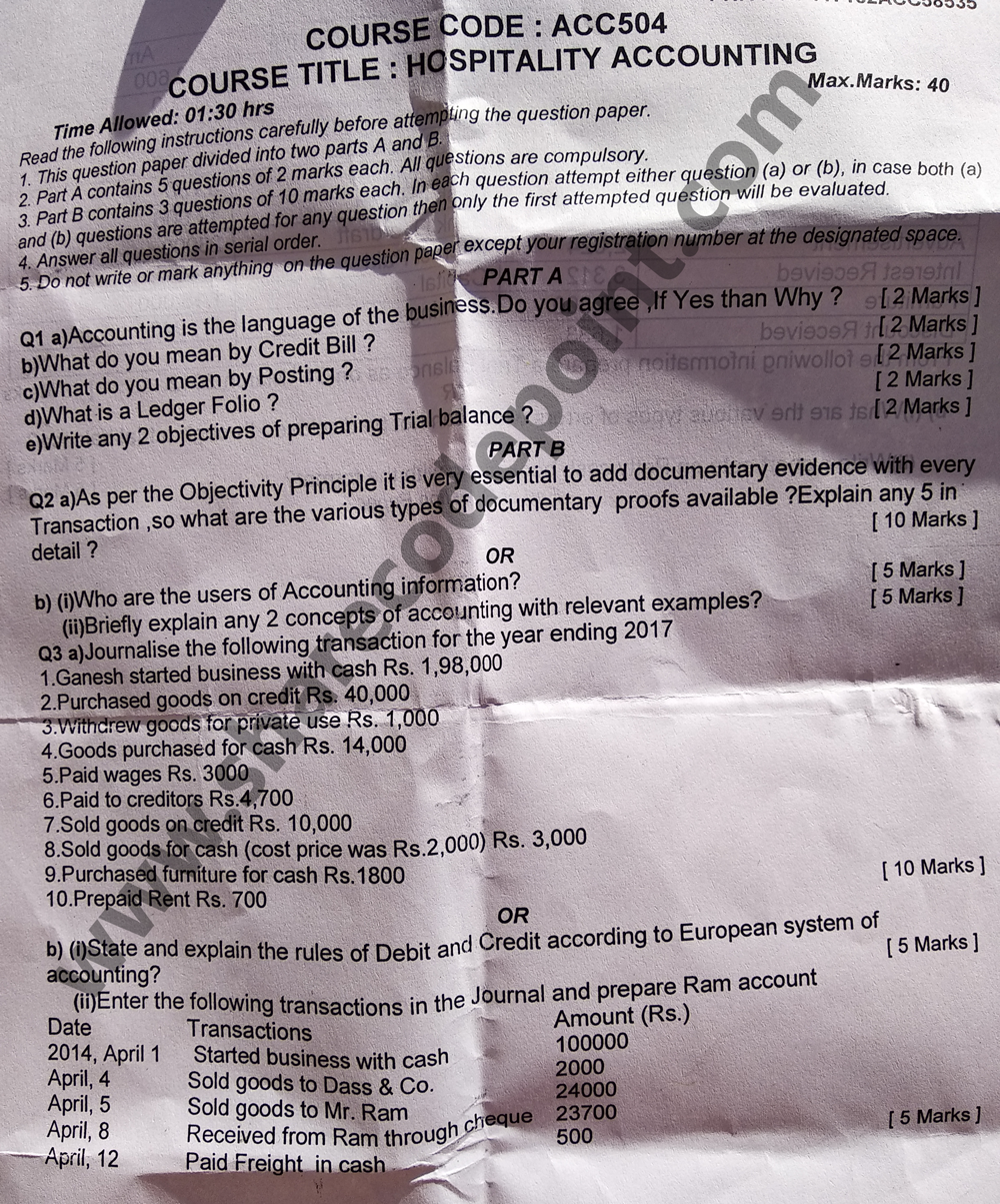 ACC504 : Hospitality Accounting Mid Term Exam Question Paper - ACC 504 ...