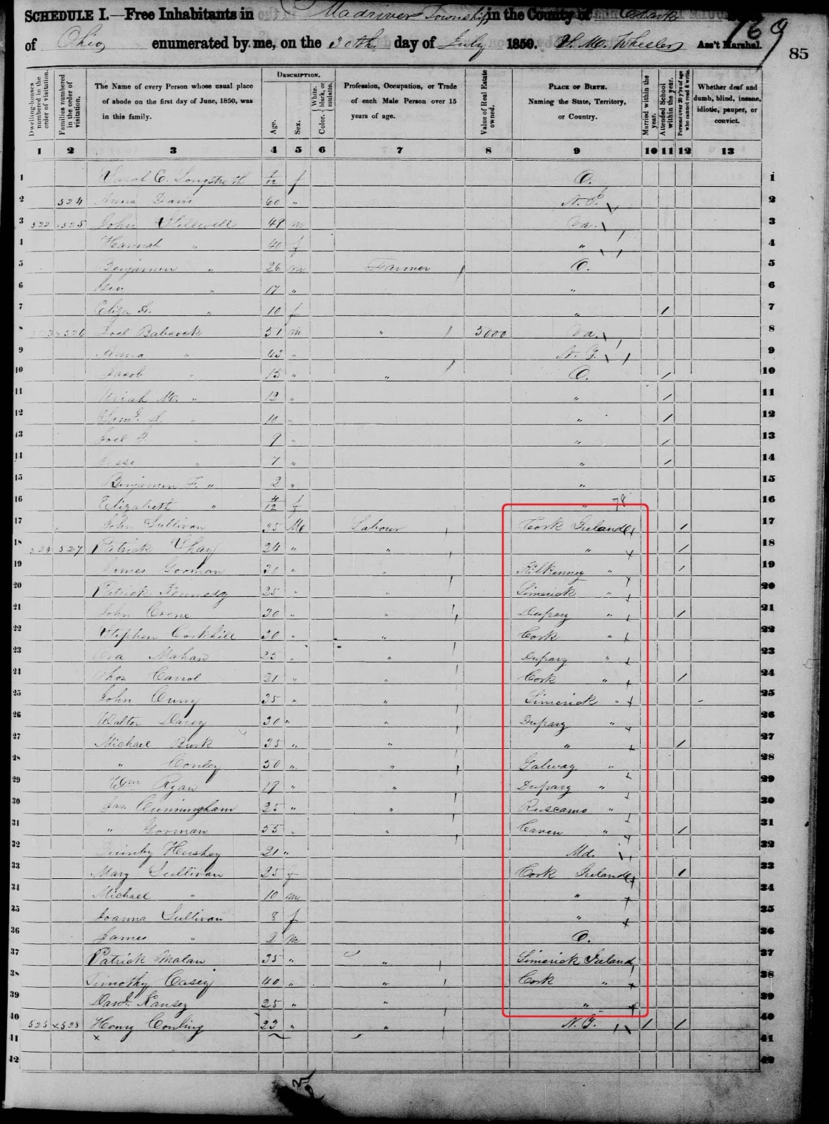 Townland of Origin: U.S. Census Series: Mad River, Clark County, Ohio 1850