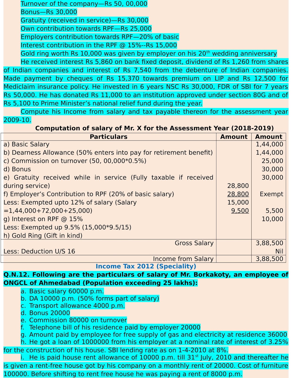 INCOME FROM SALARIES SOLVED PRACTICAL PROBLEMS OF PREVIOUS EXAMS (2009 ...