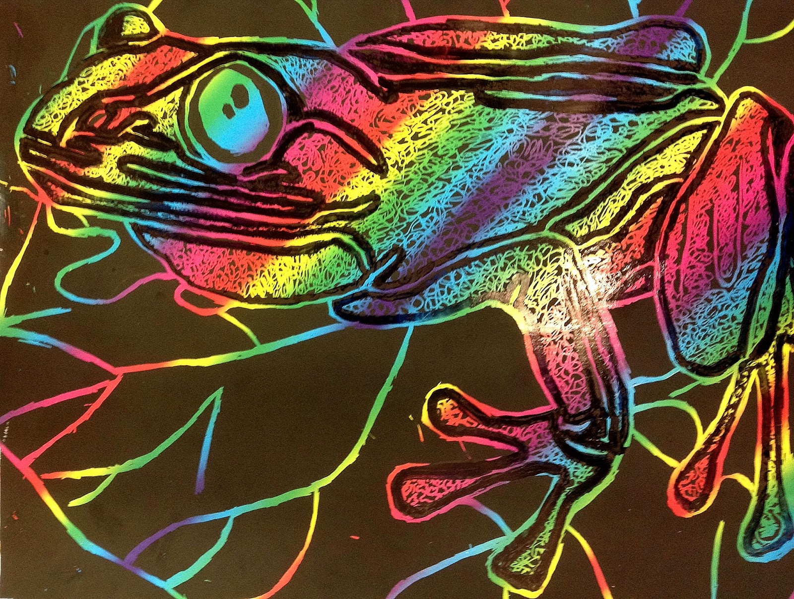 MIXED MEDIA SCRATCH ART - Frogs