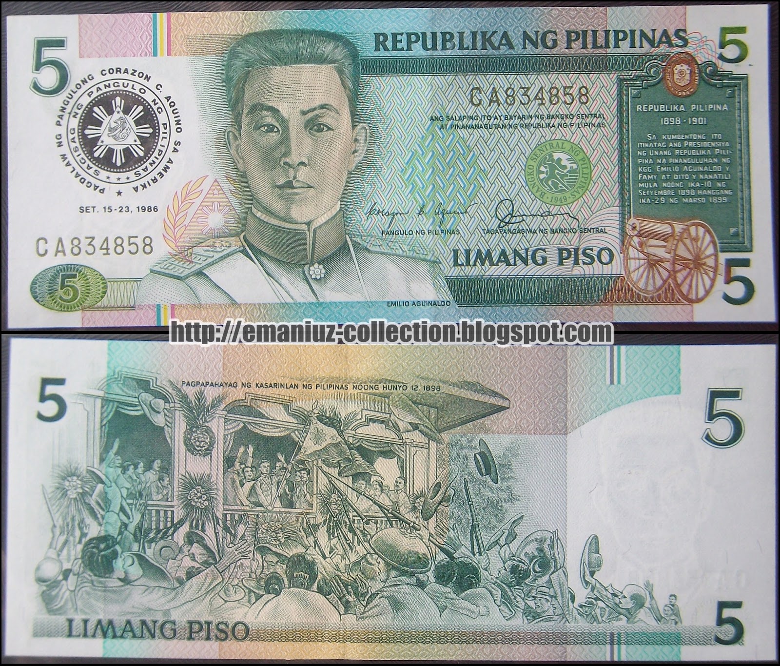 Banknote of the Philippines | 1986-1991 5-Peso Commemorative Overprint ...