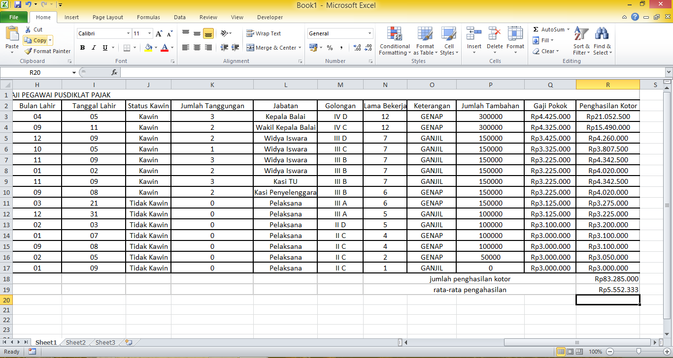 Tutorial menghitung Penghasilan di Excel - Ngosik