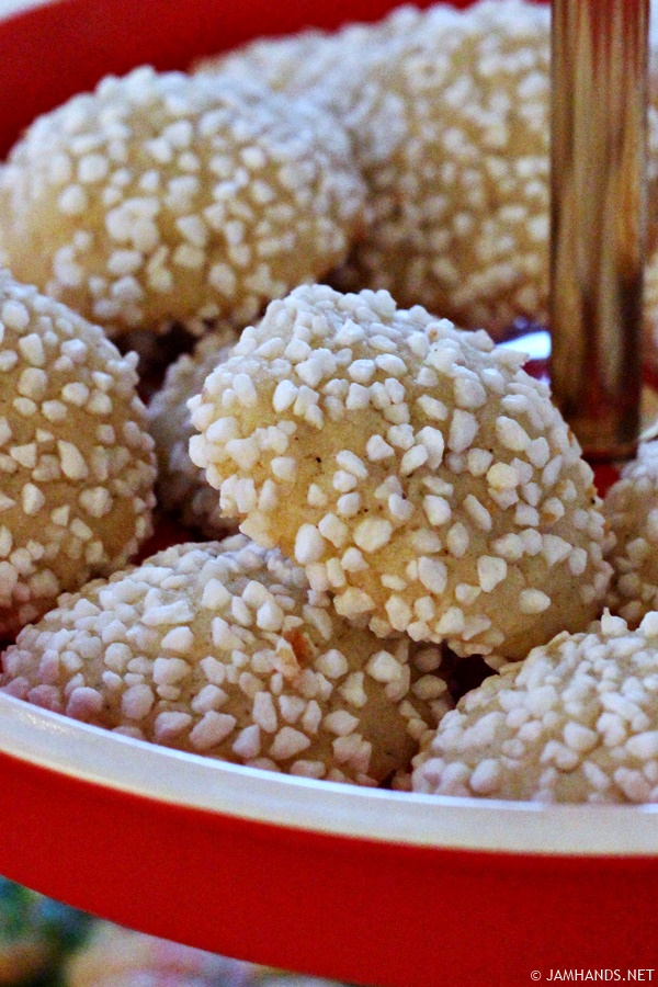 Orange and Clove Spritz Cookies Rolled in Swedish Pearl Sugar