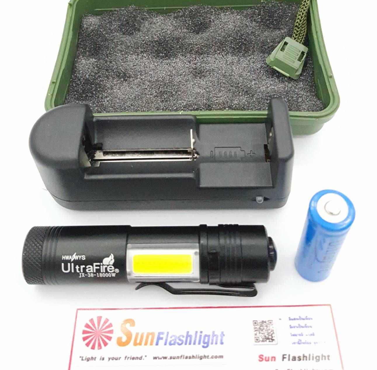Sun Flashlight จำหน่าย ไฟฉายประสิทธิภาพสูง: ไฟฉาย ULTRAFIRE JX-38-18000W