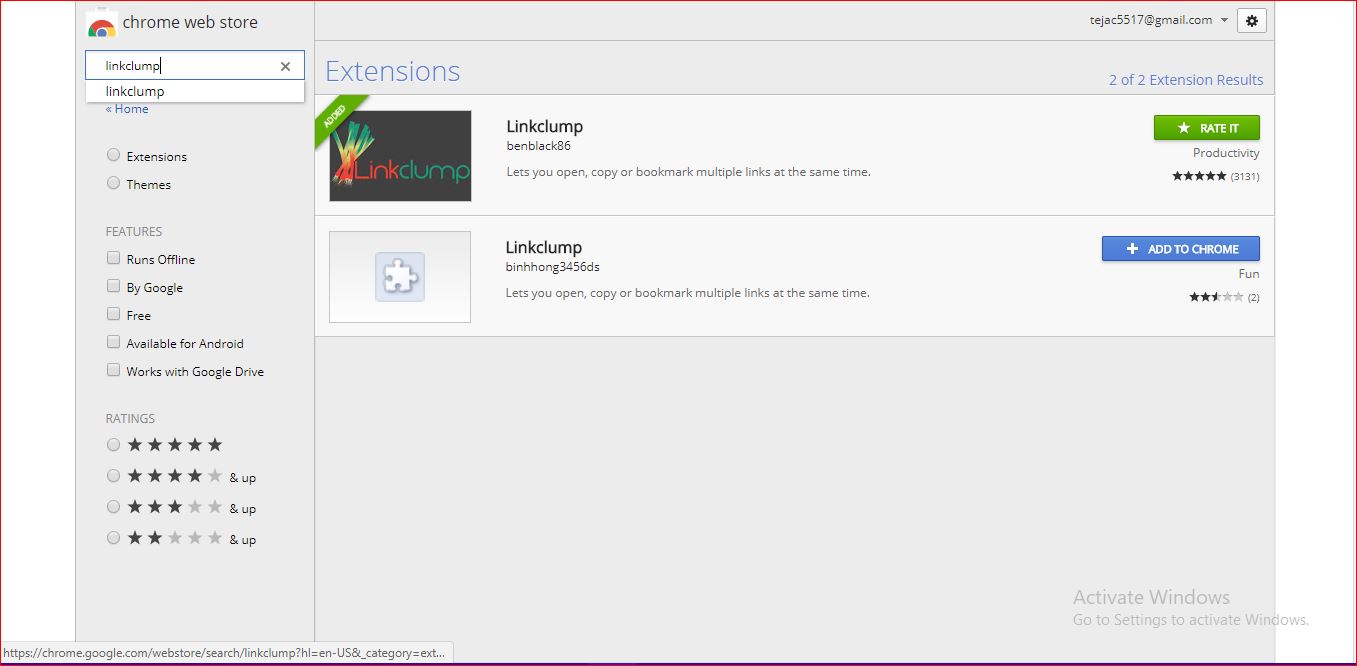 2) Click on get more extension and download the linkclump extension