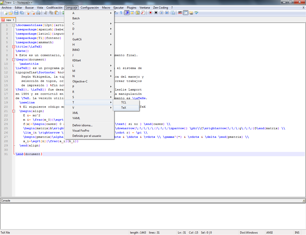 Apuntes sobre desarrollo de software y más: LaTeX y Notepad++ ...