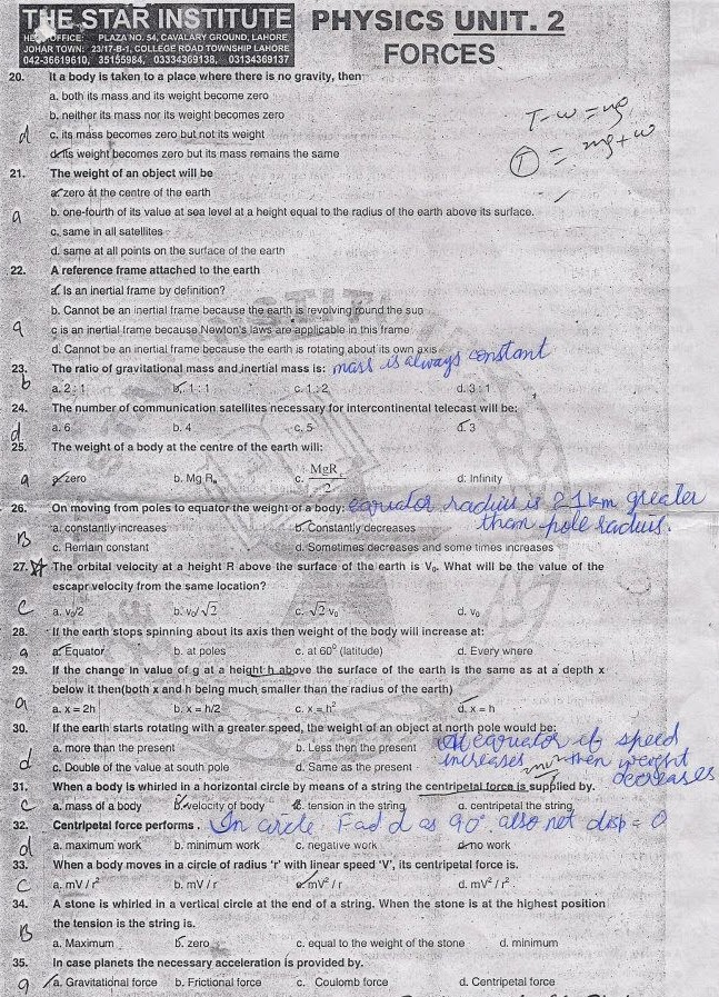 The Star Institute Entry Test Physics (Unit 2) [Forces] | Entrytest ...