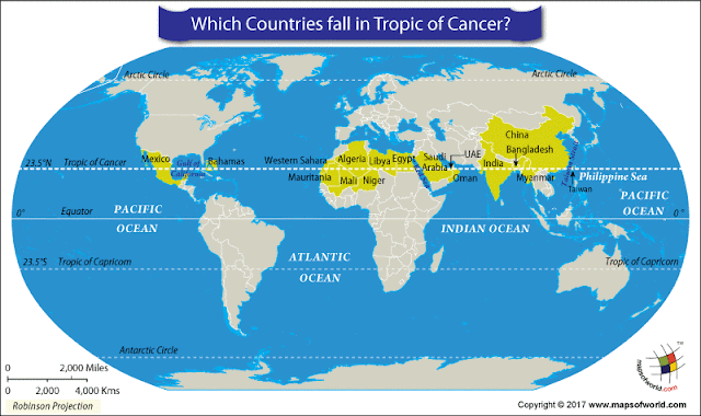 Tropic of Cancer, Capricorn, Equator Pass through Continent and ...