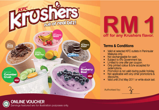 Malaysia Freebies: KFC Krushers Free Voucher (until 31 May)