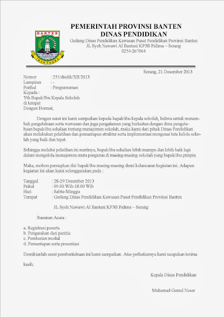 contoh surat resmi dinas ~ KESAMBET