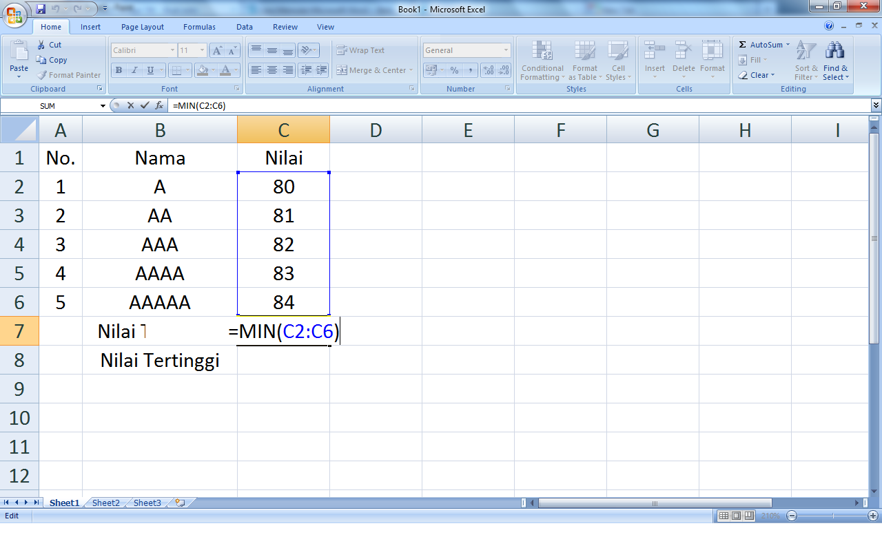 Menjalankan Rumus MIN & MAX Pada Ms. Excel