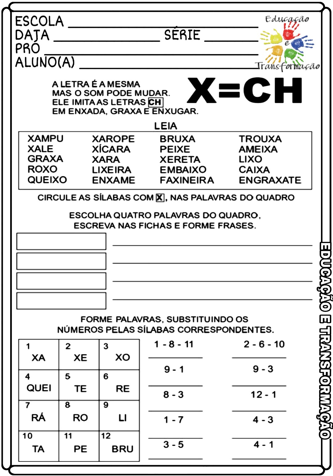 Os sons da letra X - ATIVIDADES ANOS INICIAIS COM A BNCC