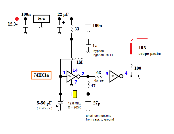 QRP HomeBuilder - QRPHB -: Inverter Crystal Oscillator
