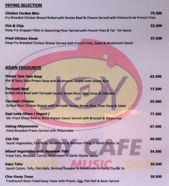 Harga Menu Joy Cafe & Resto Kelapa Gading Restoran Italia