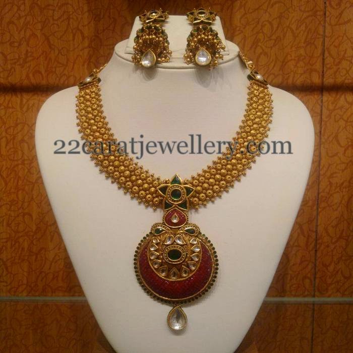 Antique Set with Fancy Jhumkas - Jewellery Designs