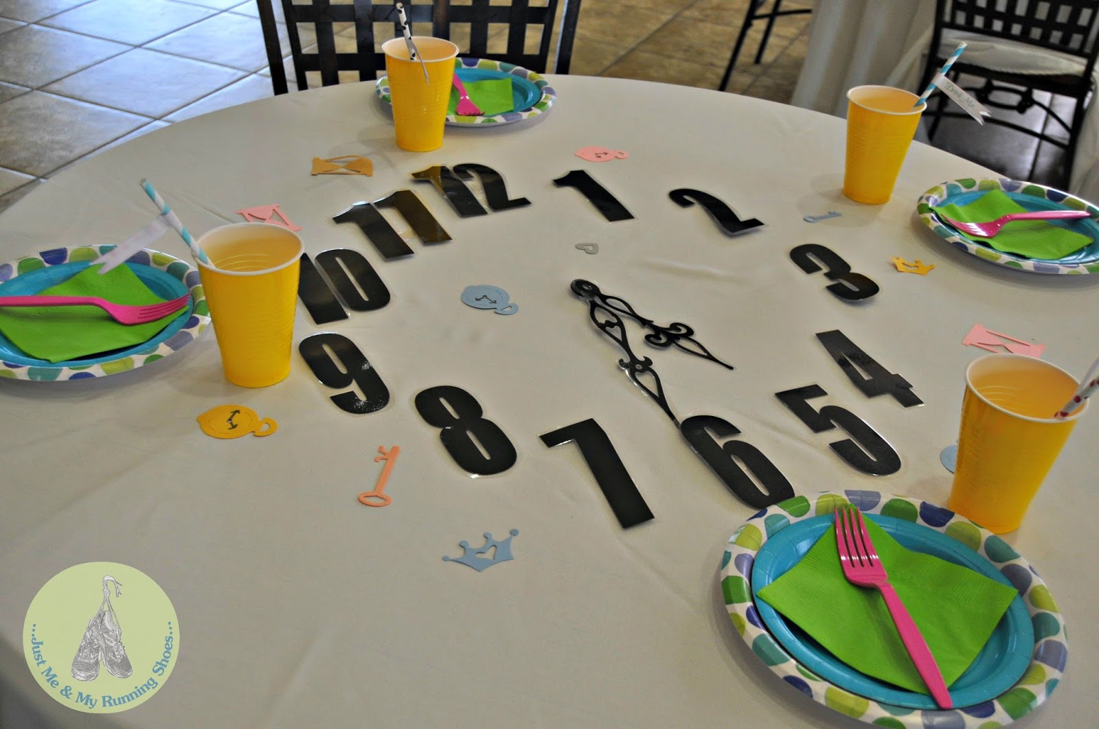 The clock centerpieces were set to the time of the shower and the time ...