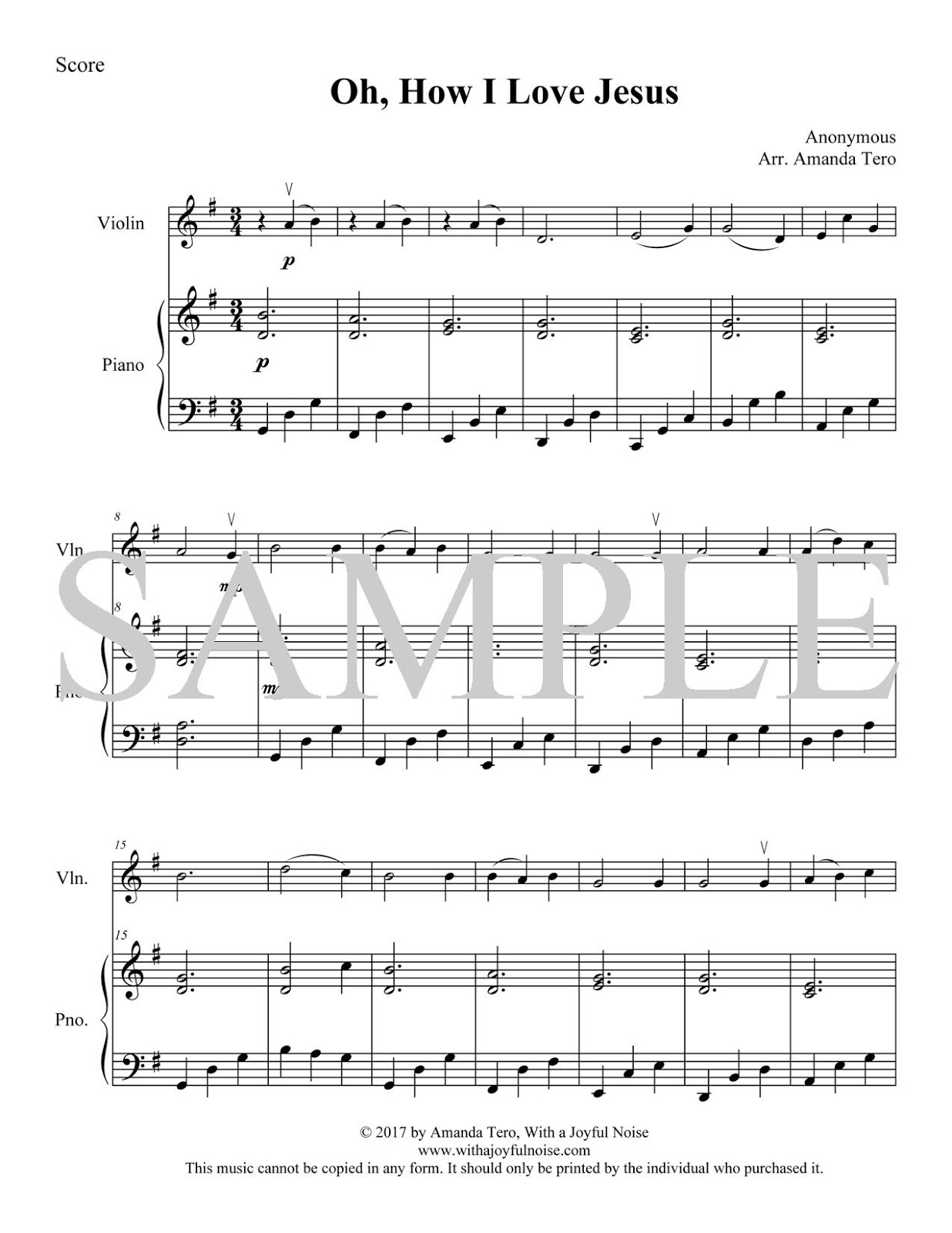 With a Joyful Noise: Oh, How I Love Jesus | Violin, Piano Duet