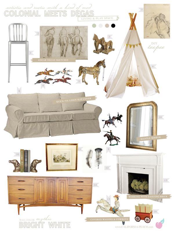 California Peach: Colonial Meets Degas | Living Room & Play Space