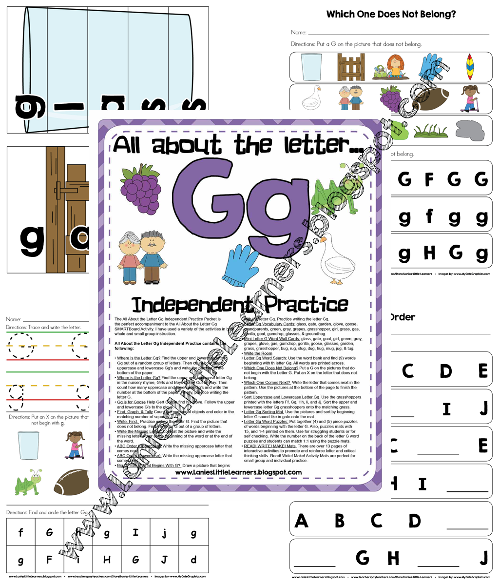 Lanie's Little Learners: FREEBIE! Letter G Independent Practice (6 ...
