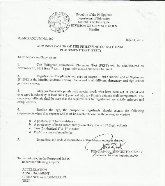 Department of Education Manila: Philippine Educational Placement Test ...