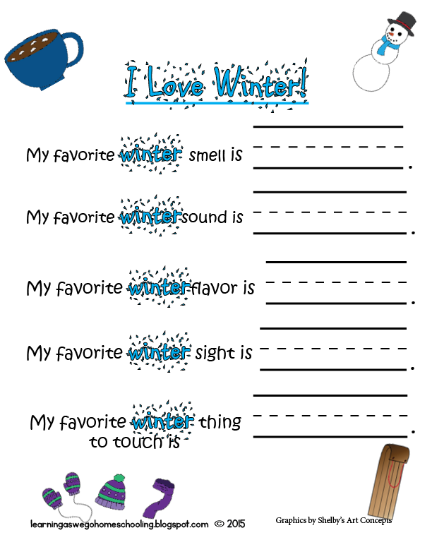 Learning As We Go: I Love Winter - 5 Senses Creative Writing Worksheet