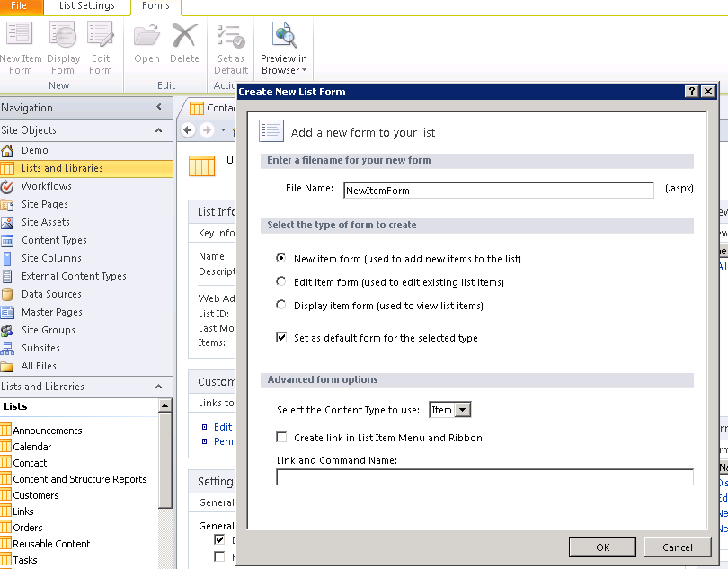 Sharepoint Journey Sharepoint Designer 2010 Create Custom List Forms