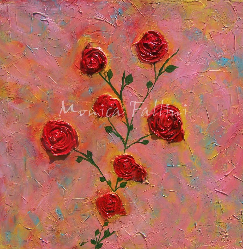 Paintings by Monica Fallini: Vintage Poppies & Red Roses floral art by ...