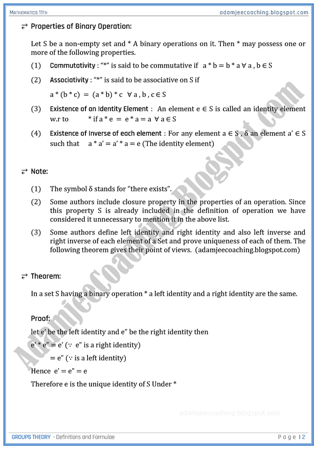 Adamjee Coaching: Groups Theory - Definitions and Formulae ...