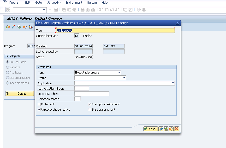 Calling BAPIs from SAP-ABAP ( BAPI_CREATE_BANK and BAPI_TRANSACTION_COMMIT )