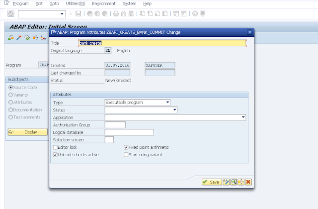 SAP TECH: Calling BAPIs from SAP-ABAP ( BAPI_CREATE_BANK and BAPI_TRANSACTION_COMMIT )